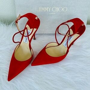 Jimmy Choo | Shoes | New Jimmy Choo Red Suede W Ankle Strap Dorsay ...